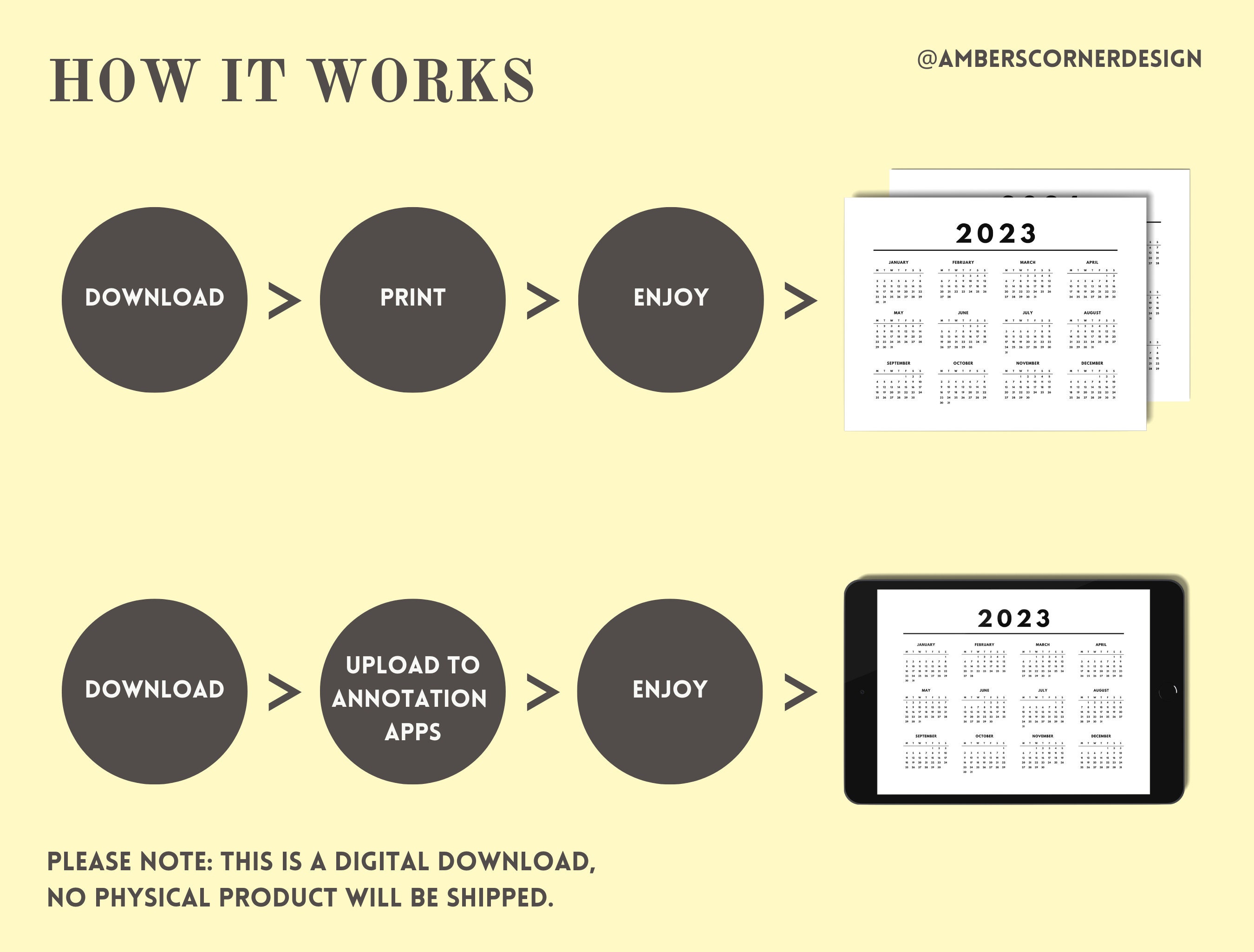2023 2024 2025 Yearly Minimalist Calendar, Digital/printable Year At-a ...