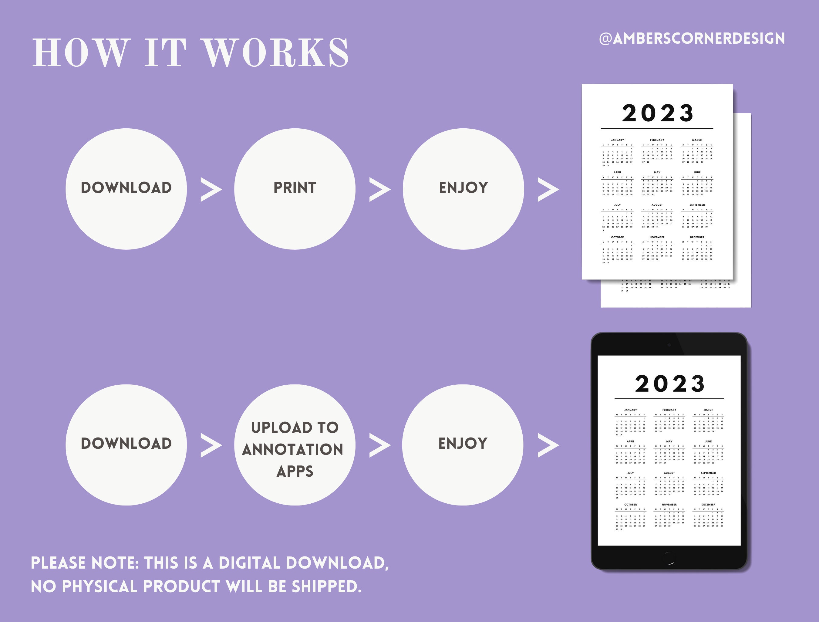 2023 2024 2025 Yearly Minimalist Calendar, Digital/printable Year At-a ...