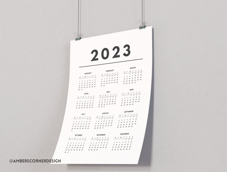 2023 2024 2025 Yearly Minimalist Calendar, Digital/printable Year At-a ...
