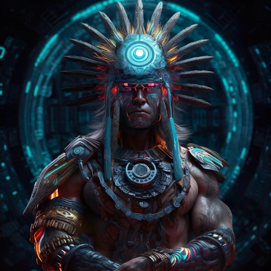 Neon Cyberpunk Strong Aztec Man No.2//premium Digital Product - Etsy
