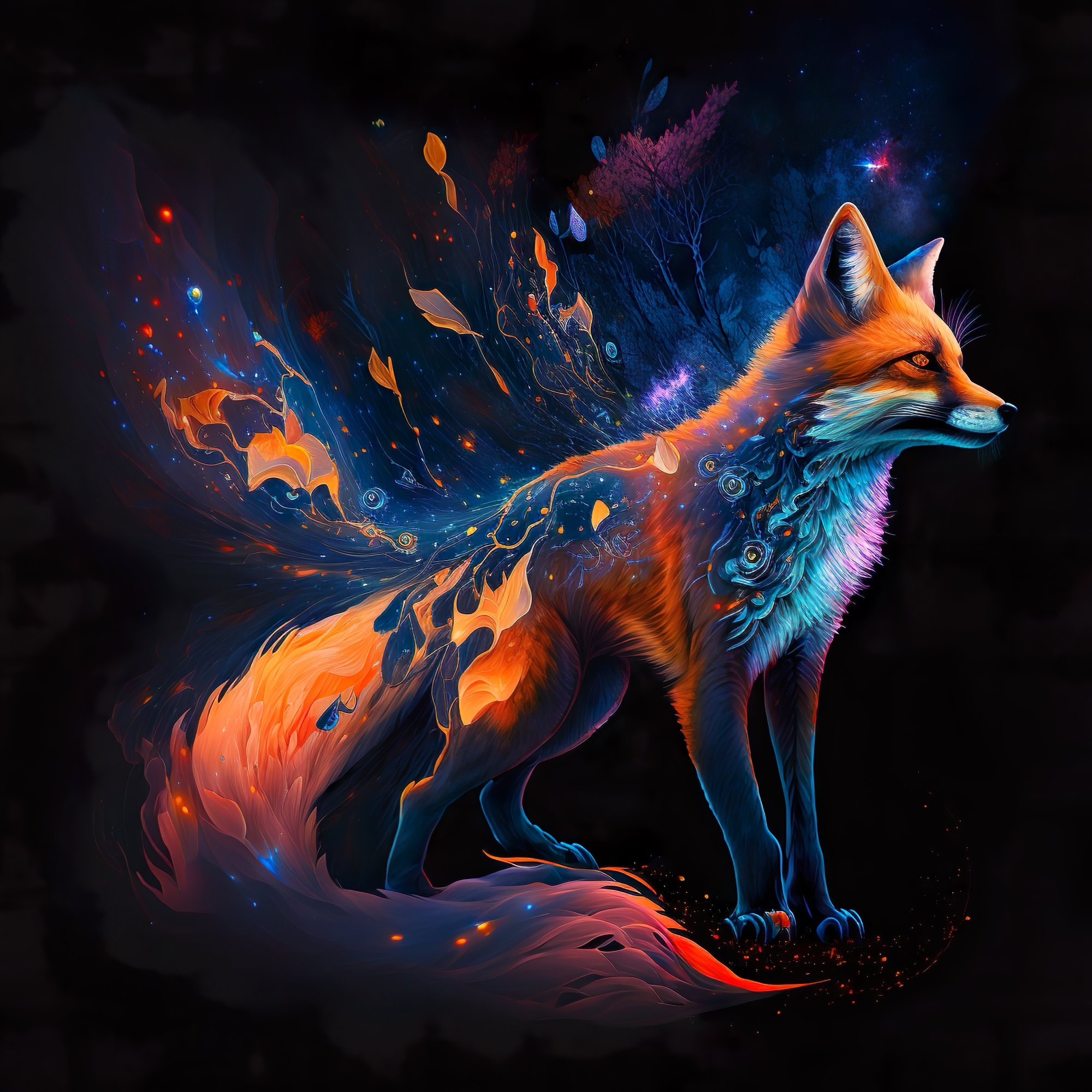Dream Cosmic Fox in Vibrant Color No.3//premium Quality Digital AI Art ...