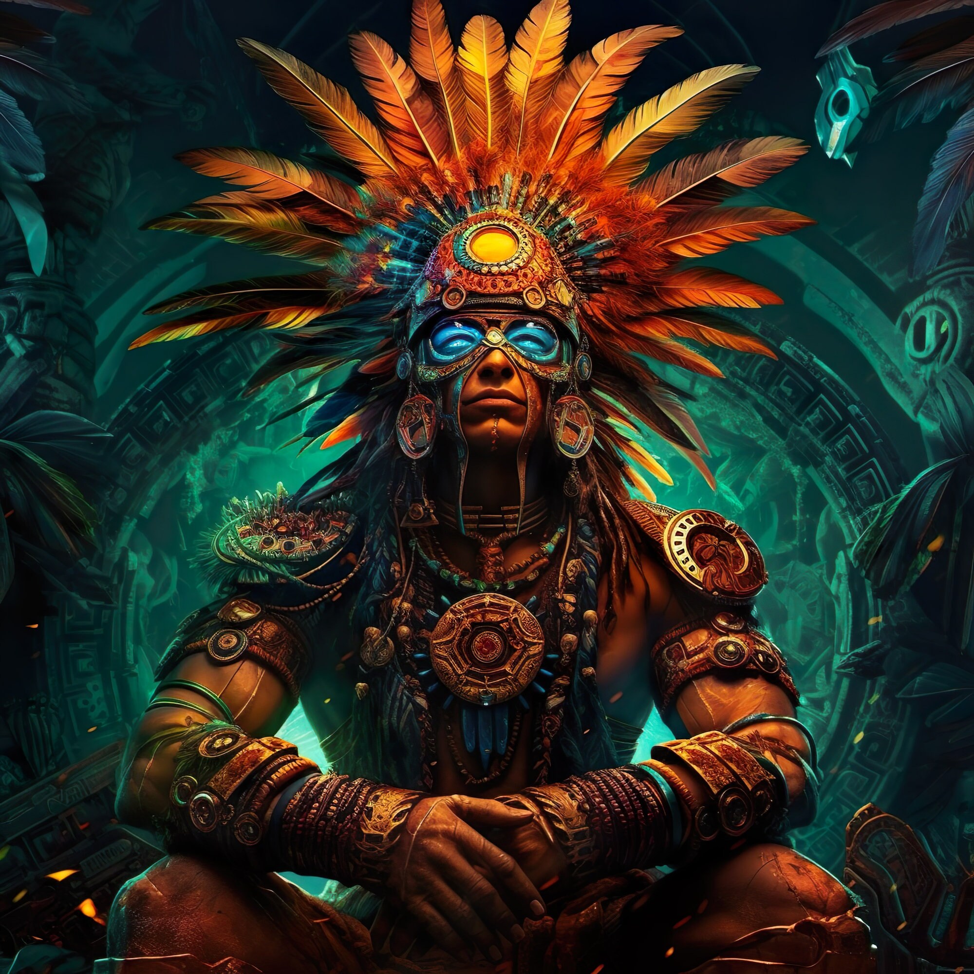 Neon Cyberpunk Strong Aztec Man No.7//premium Digital Product Ai Clip ...