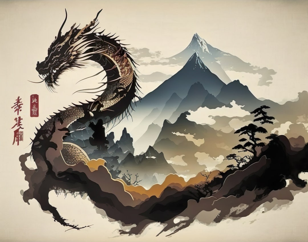 Caligraphy Ink Chinese Dragon No.7 // Premium Quality Digital AI Art ...