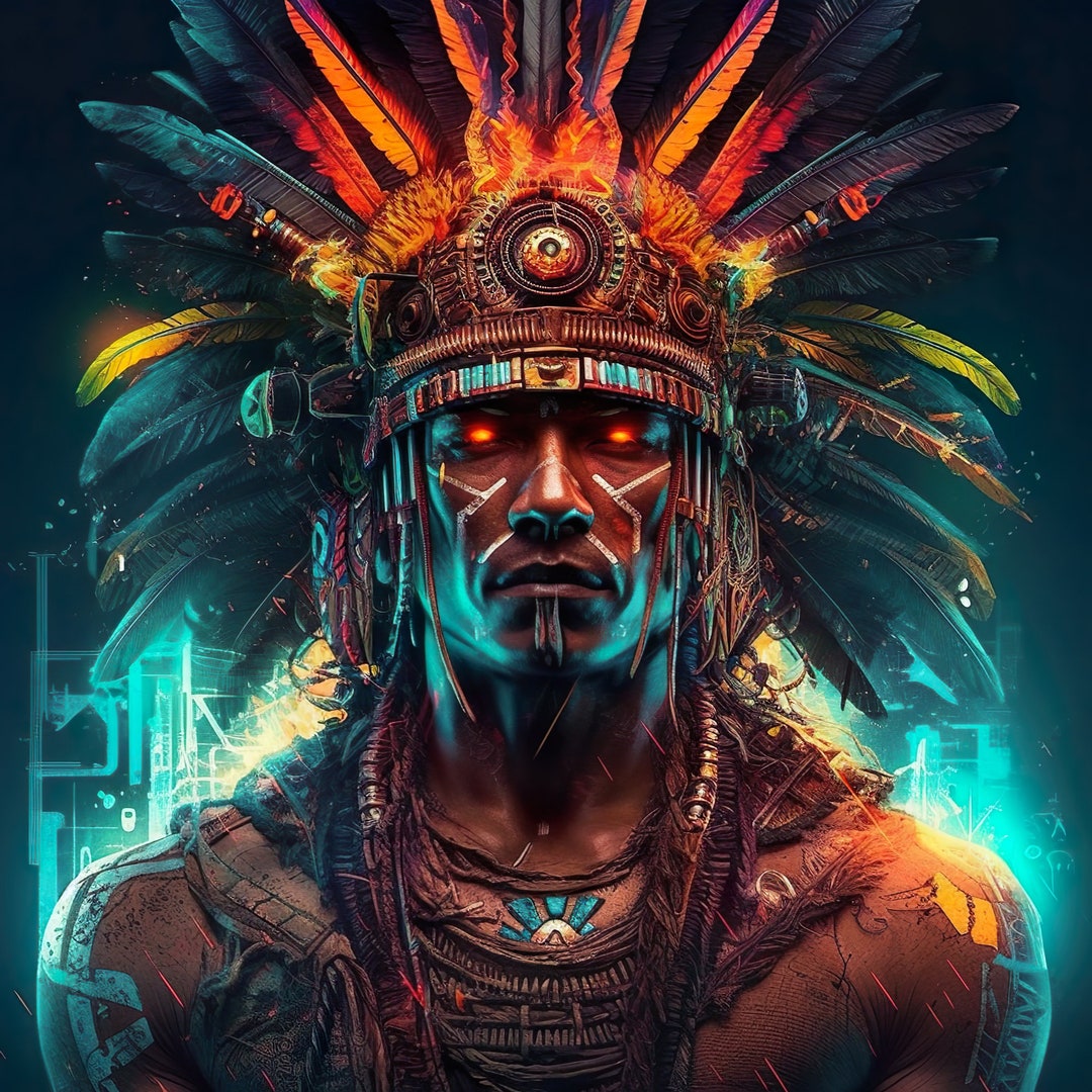 Neon Cyberpunk Strong Aztec Man No.4//premium Digital Product Ai Clip ...