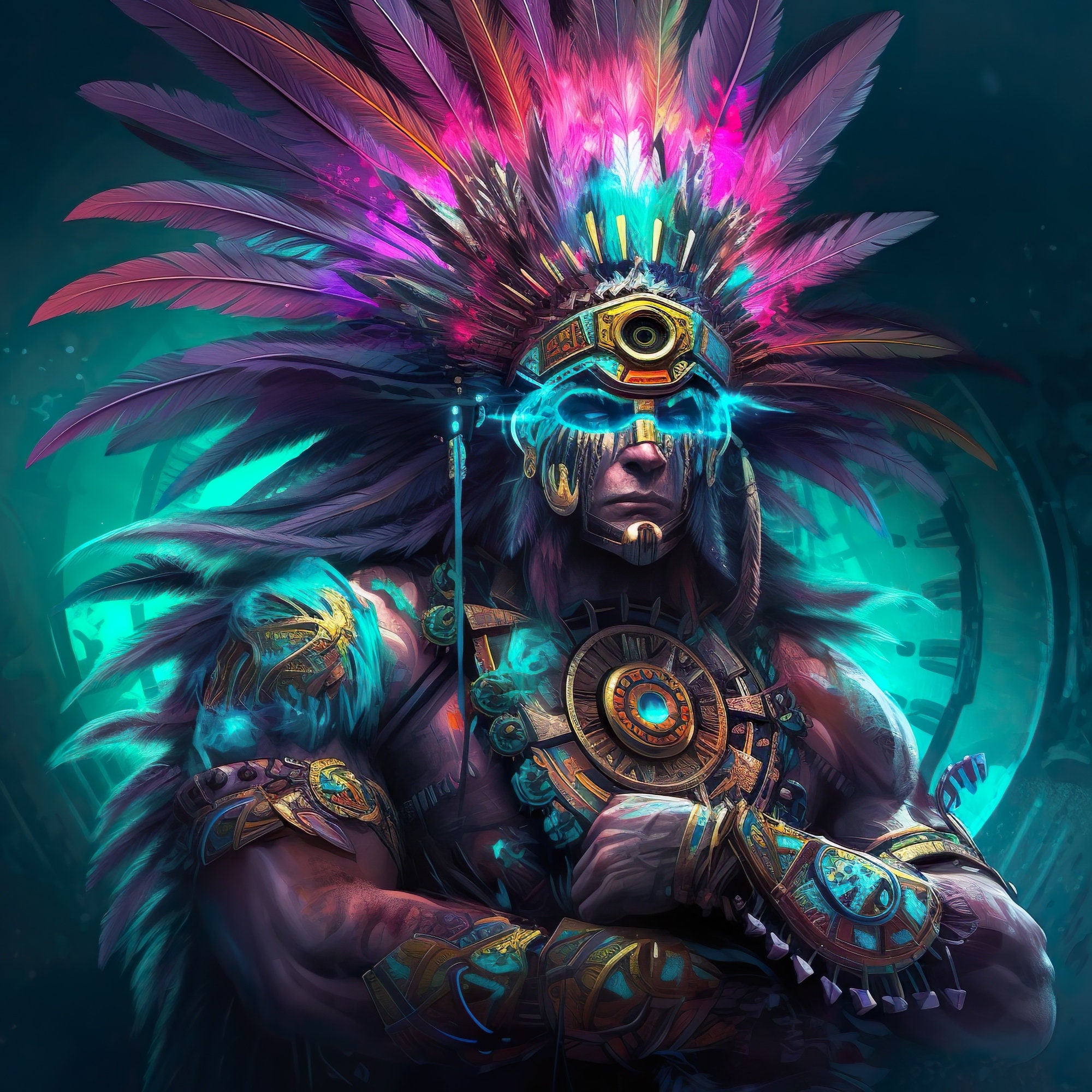Neon Cyberpunk Strong Aztec Man No.5//premium Digital Product Ai Clip ...