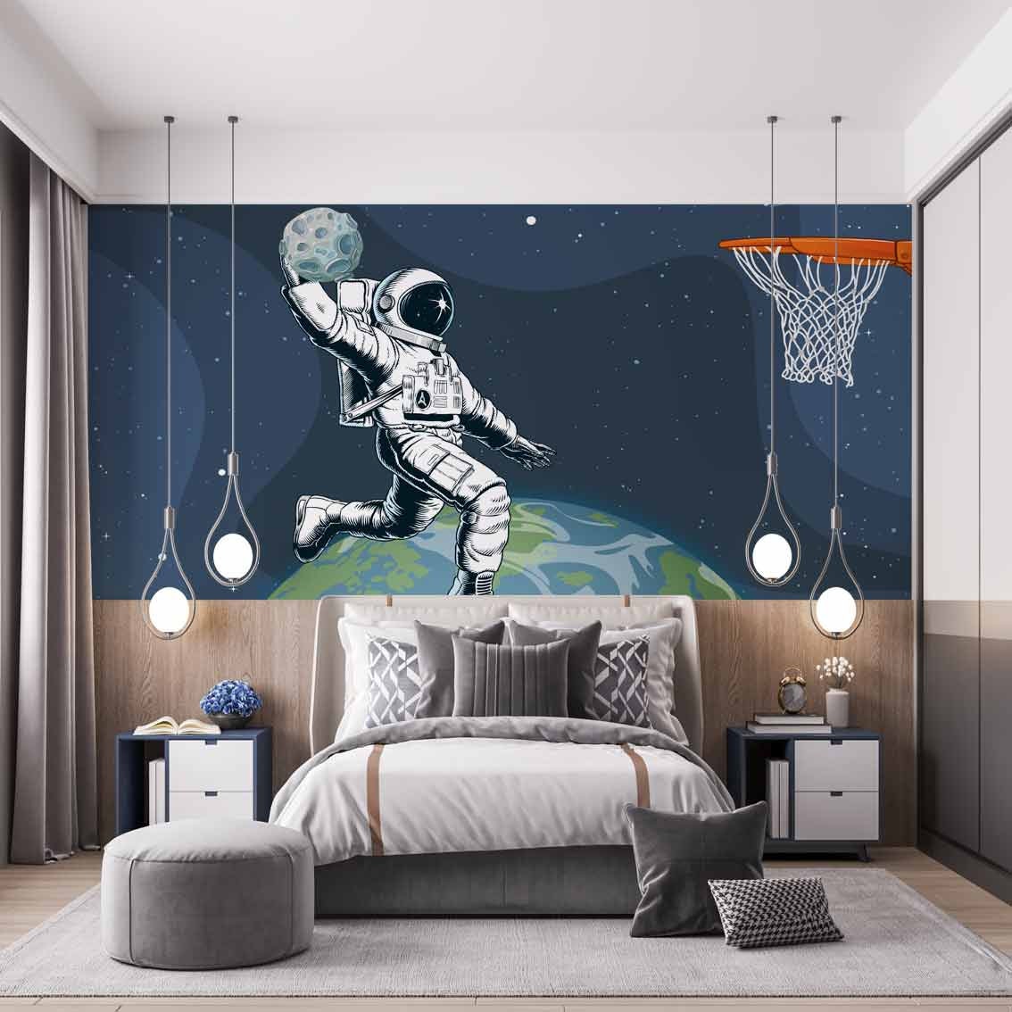 Astronaut Playing Basketball in Space Wallpaper, Amelia Design - Etsy