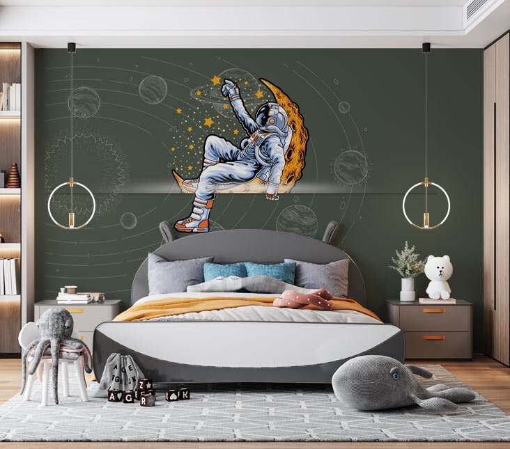 Astronaut Wallpaper for a Children's Room Mikey Style - Etsy