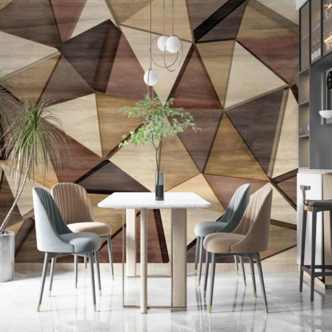 3D Wallpaper – Pattern of Wooden Triangles - Etsy