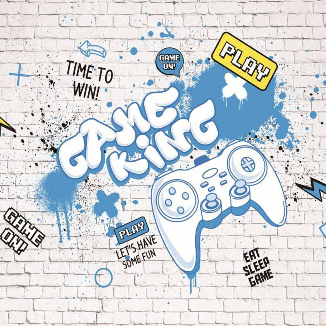 Gaming King Graffiti Wallpaper on Brick-wall Background - Etsy