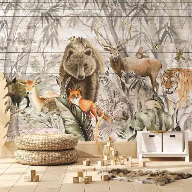 Childrens Room Wallpaper Wild Animals in the Forest - Etsy
