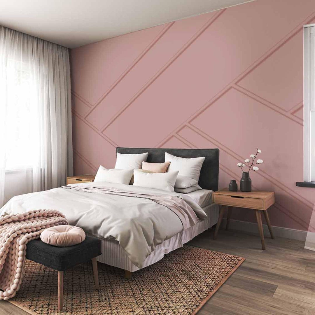 Cement Wallpaper for the Bedroom With Geometric Wood Combination ...