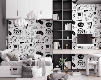 Game Room Wallpaper Gaming Console Wall Mural Playground Peel and Stick ...