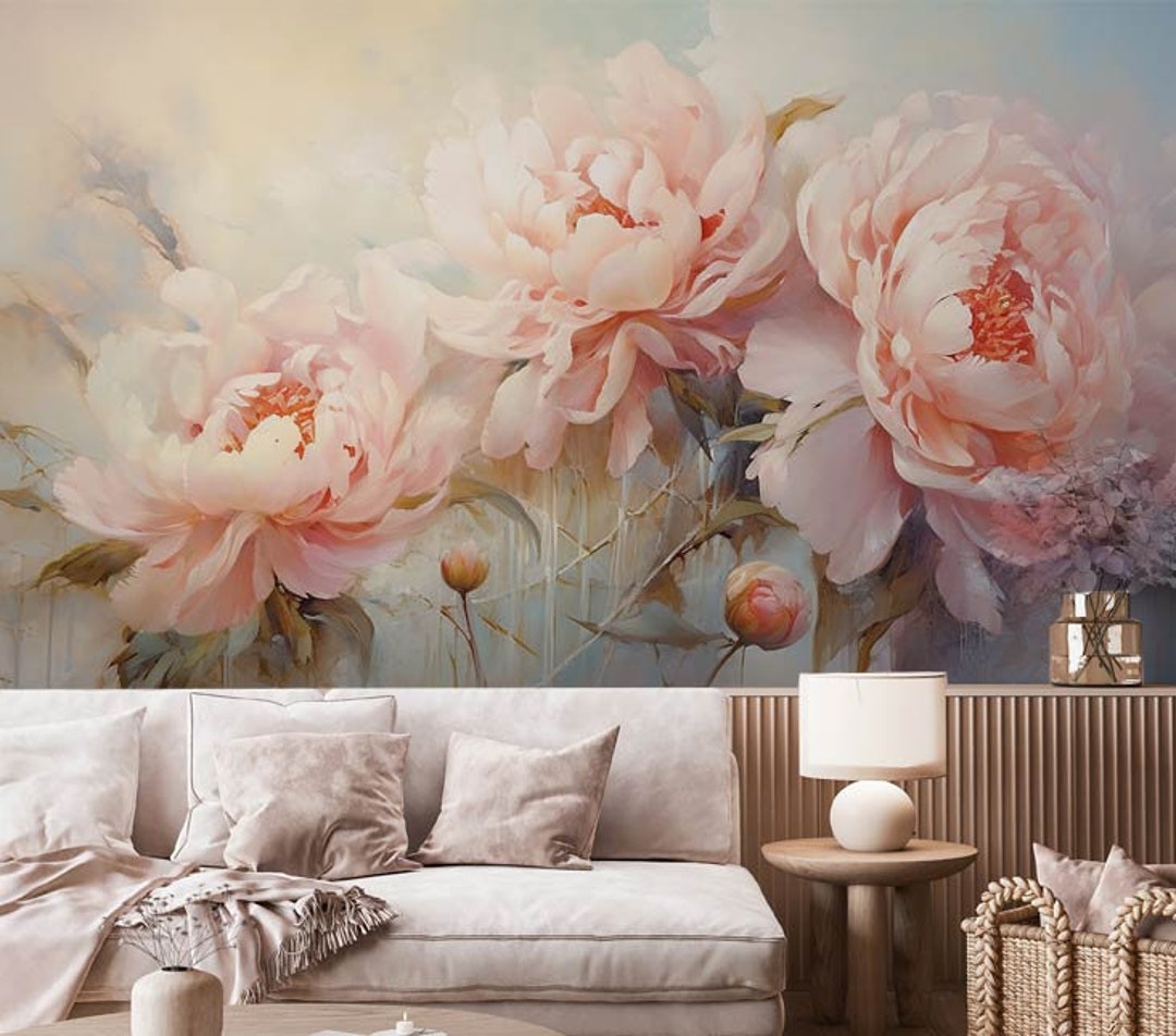 Flower Wallpaper for the Living Room, Tulip Style - Etsy