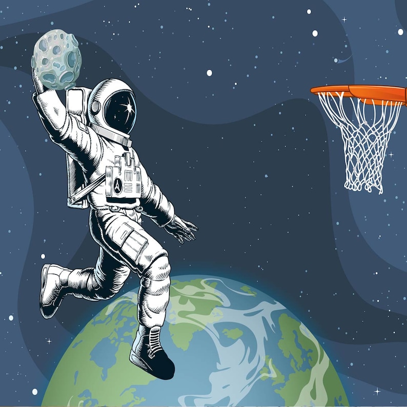 Astronaut Playing Basketball in Space Wallpaper, Amelia Design - Etsy