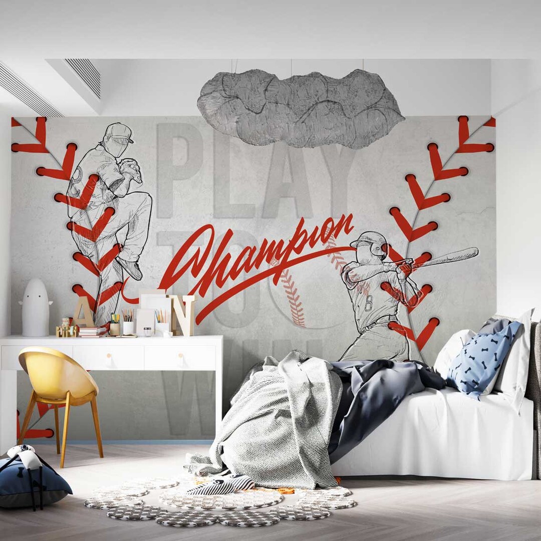 Baseball Wallpaper for Children's Rooms, Joey Style 7, the Child's Name ...