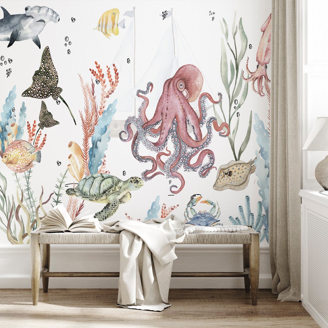 Wallpaper Animals in the Depths of the Sea Octopus Sea - Etsy
