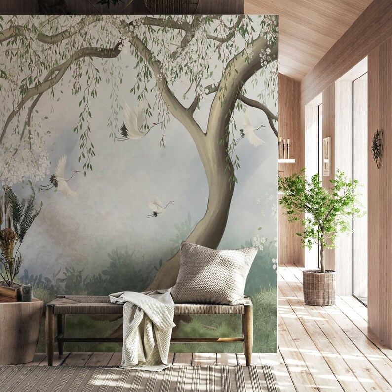 Wallpaper Tree Mural Art in Nature Watercolor - Etsy