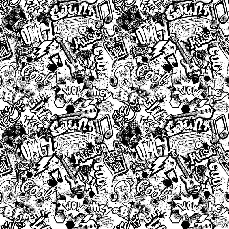 Graffiti Wallpaper, Rock and Roll Black and White - Etsy