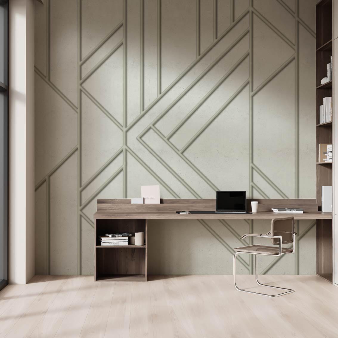 Cement Wallpaper for the Bedroom With Geometric Wood Combination ...