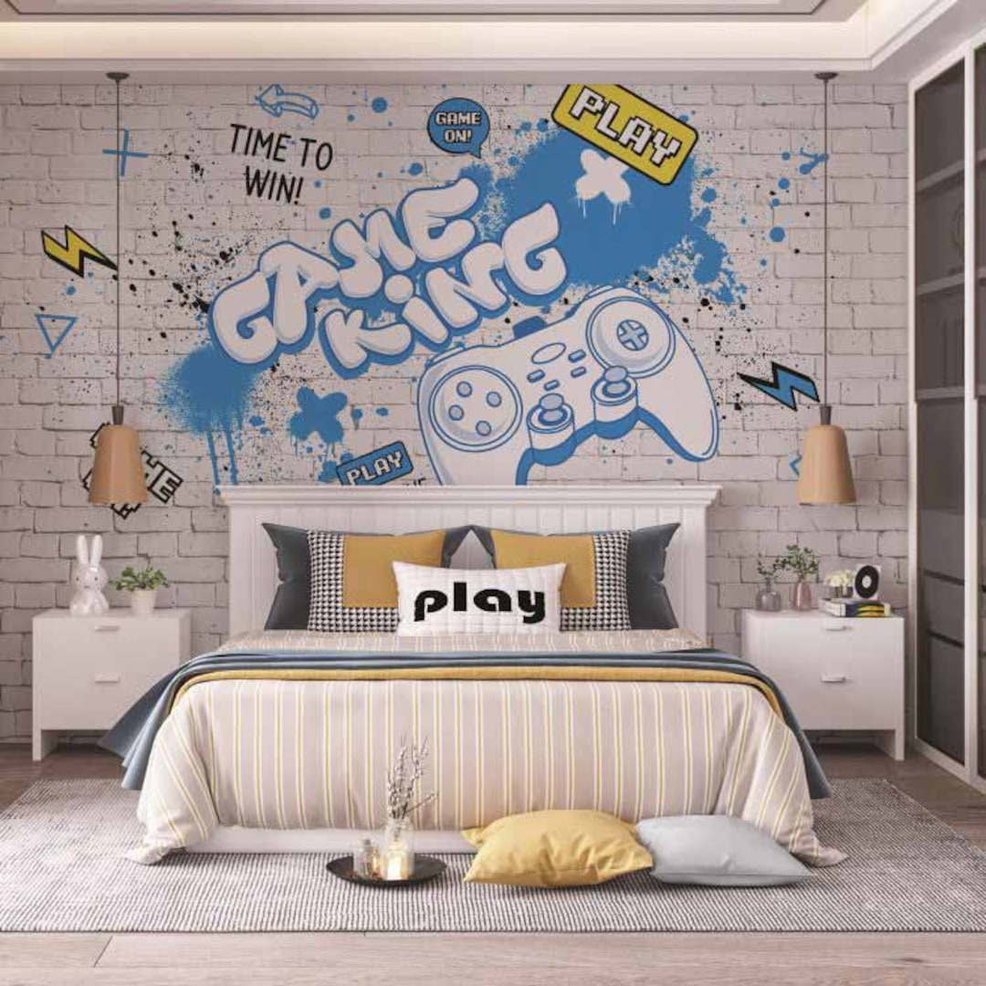 Gaming King Graffiti Wallpaper on Brick-wall Background - Etsy