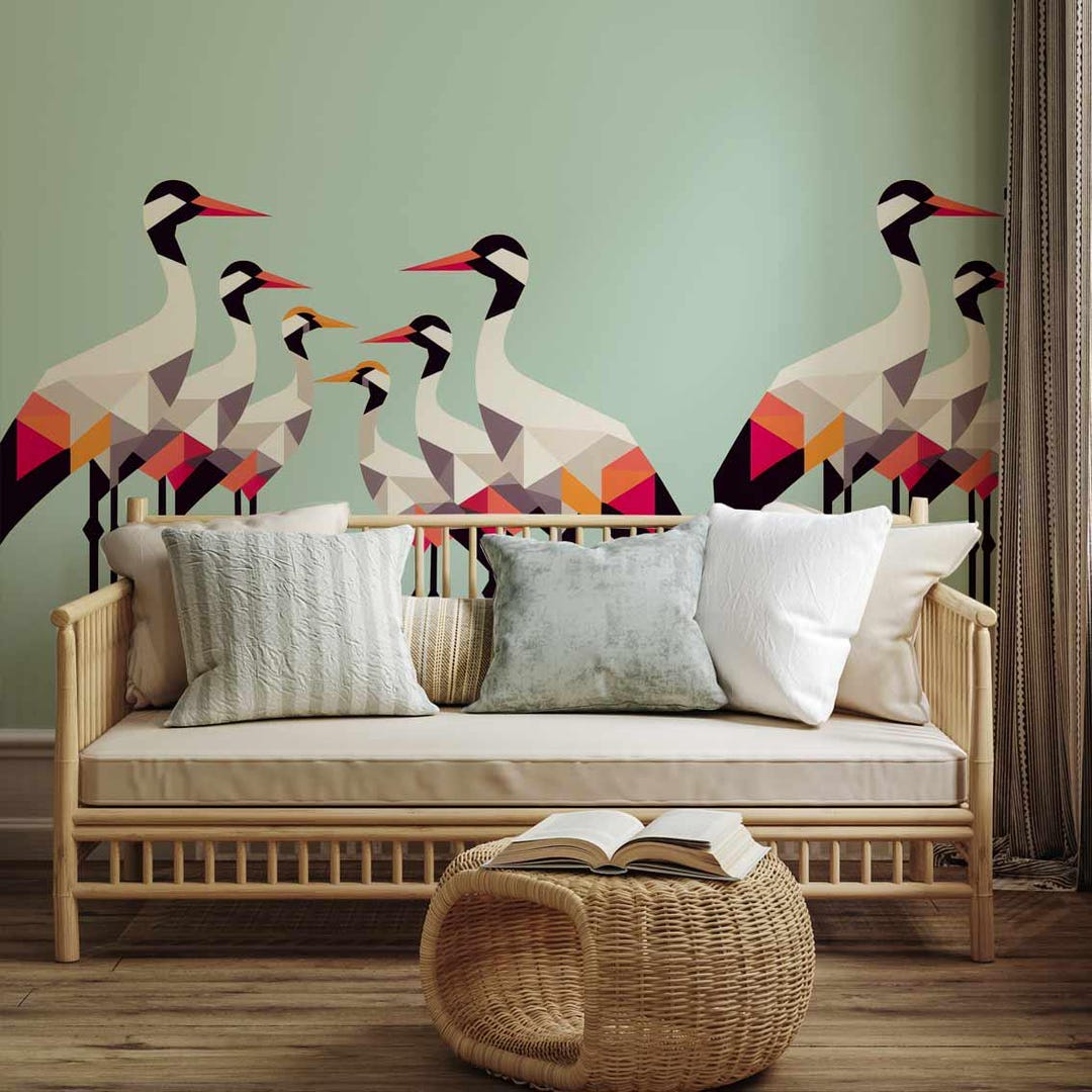 Stork Wallpaper for Bedroom, and Living Room. Birds on a Mustard Color ...