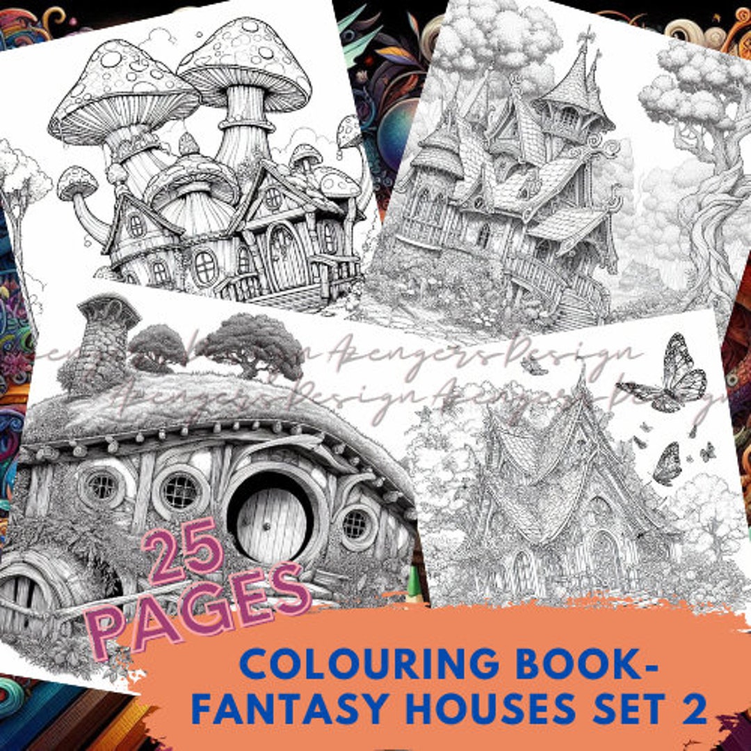 Coloring Book FANTASY HOUSE SET 2| 25 Coloring Pages for Adults and ...
