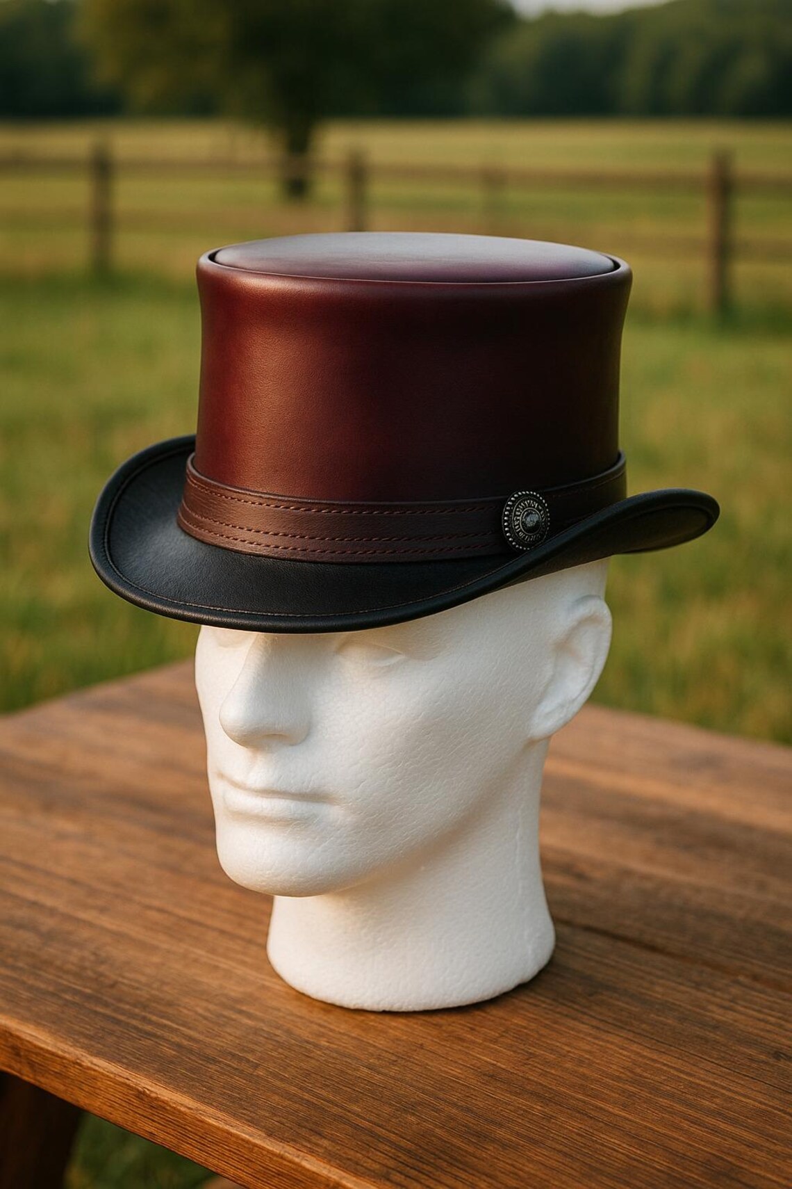Handmade Maroon Leather Top Hat Steampunk Top Hat Gothic Hat Cowboy Hat ...