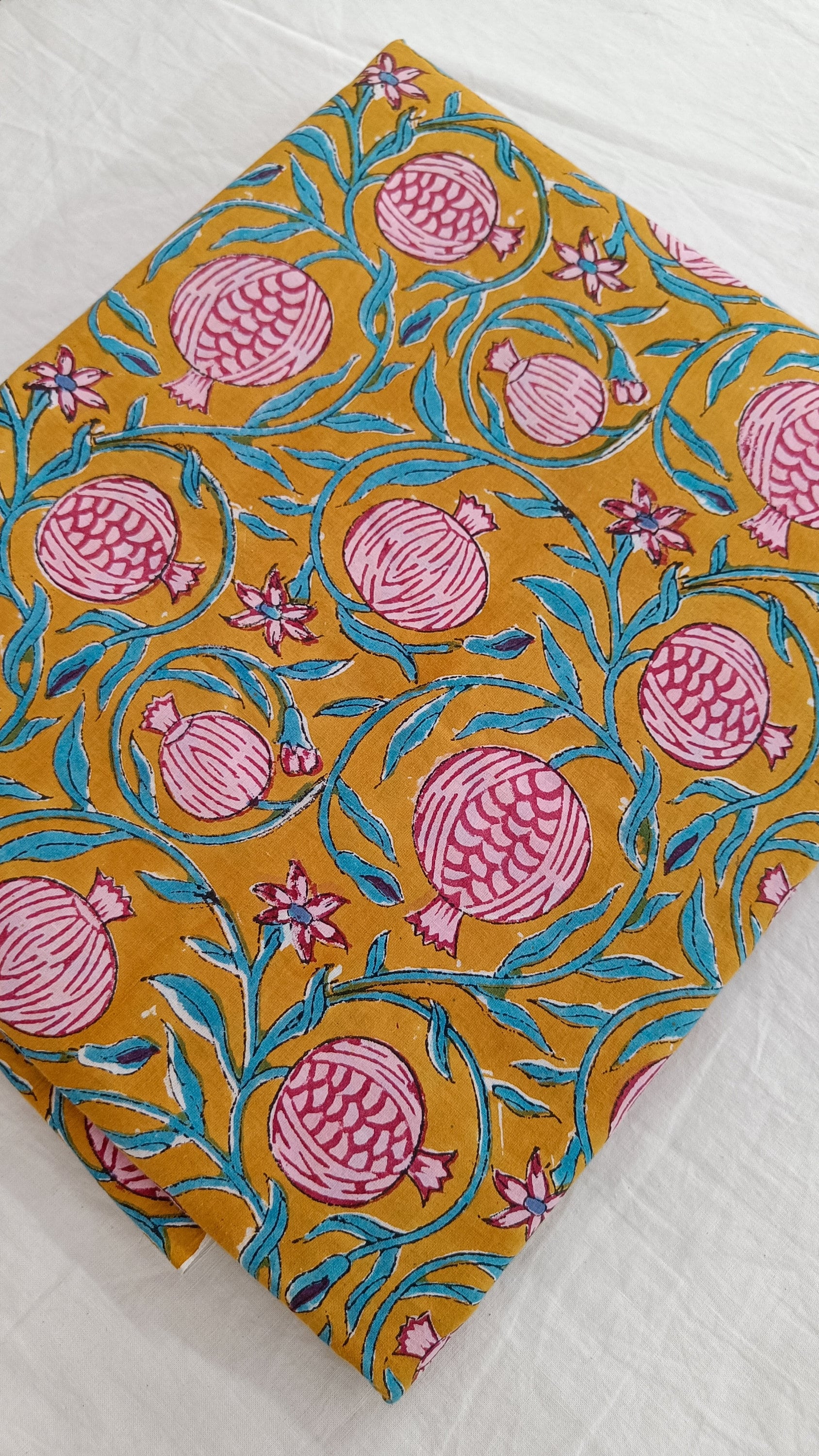 Mustard Yellow Indian Floral Cotton Block Print Fabric by the Yard ...