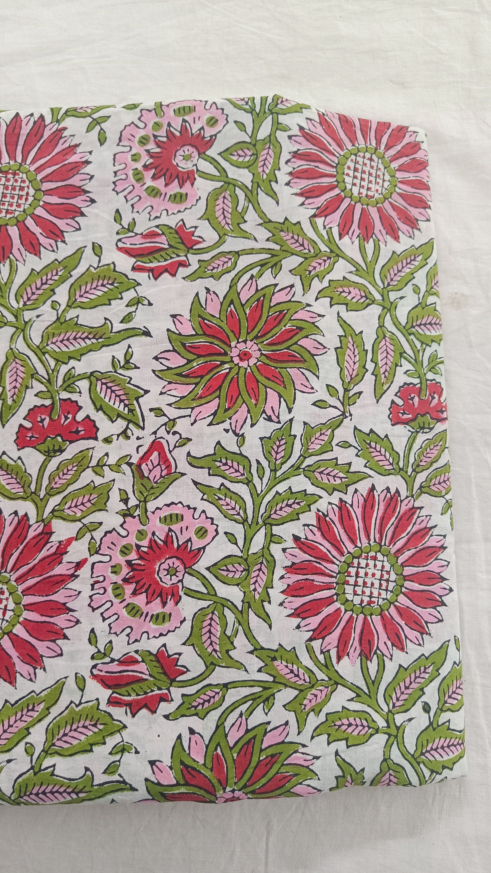 Indian Floral Cotton Block Print Fabric by the Yard, Hand Block Printed ...