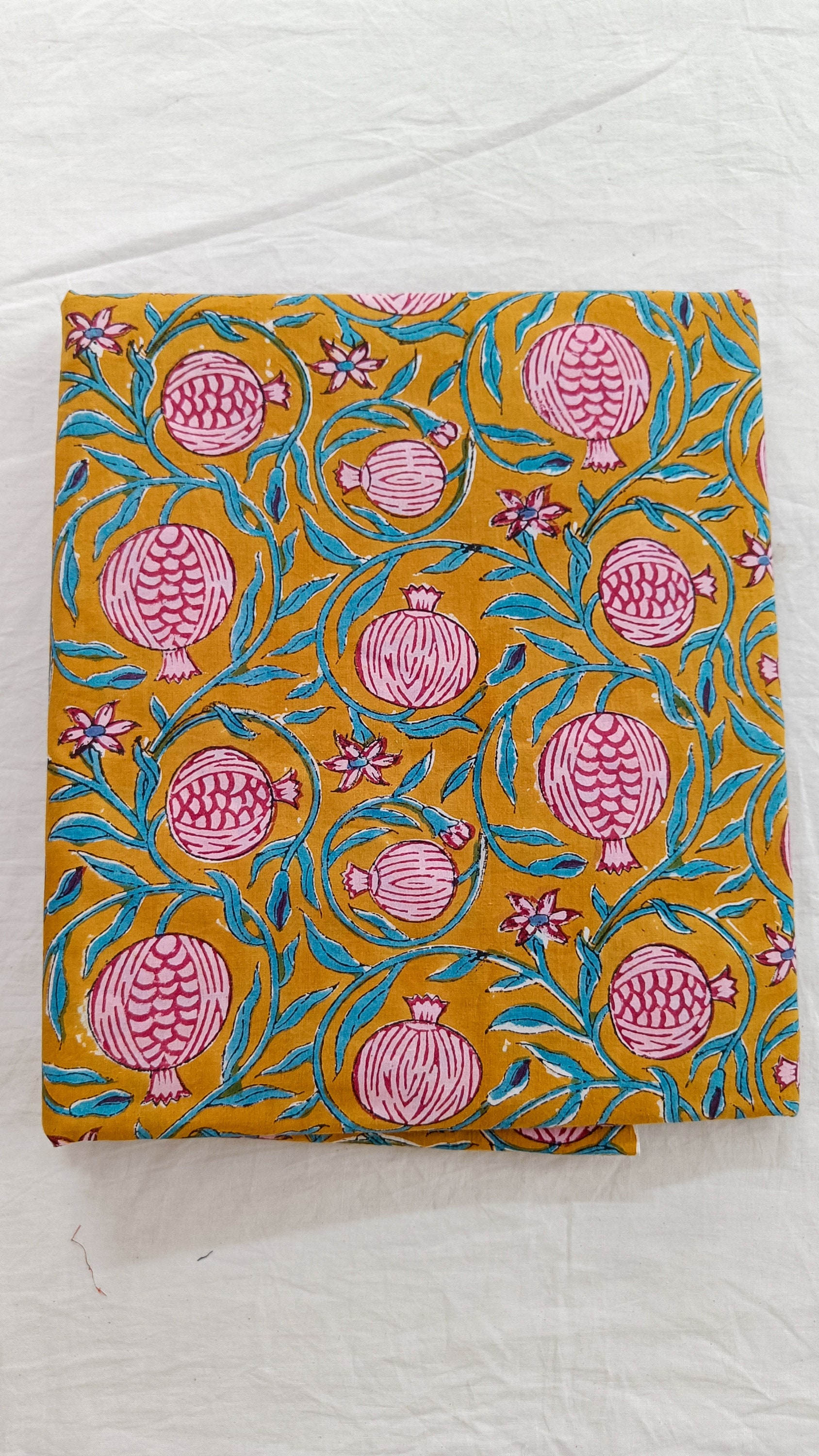 Mustard Yellow Indian Floral Cotton Block Print Fabric by the Yard ...