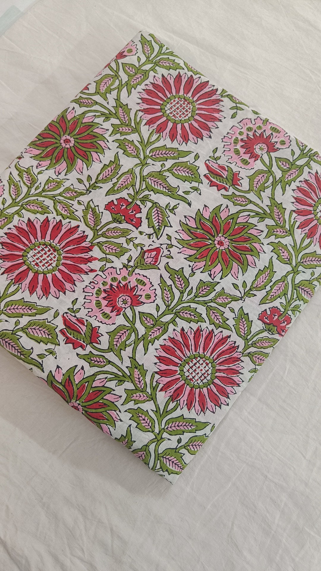Indian Floral Cotton Block Print Fabric by the Yard, Hand Block Printed ...