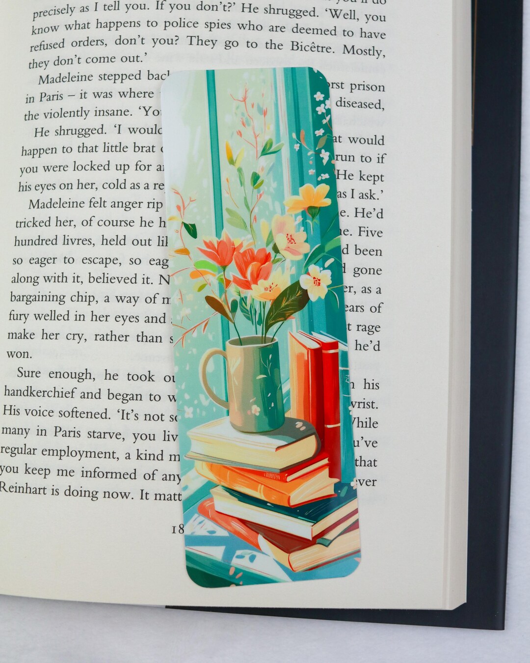 Marque-page printanier mignon - Marque-page avec livres, fleurs et ...