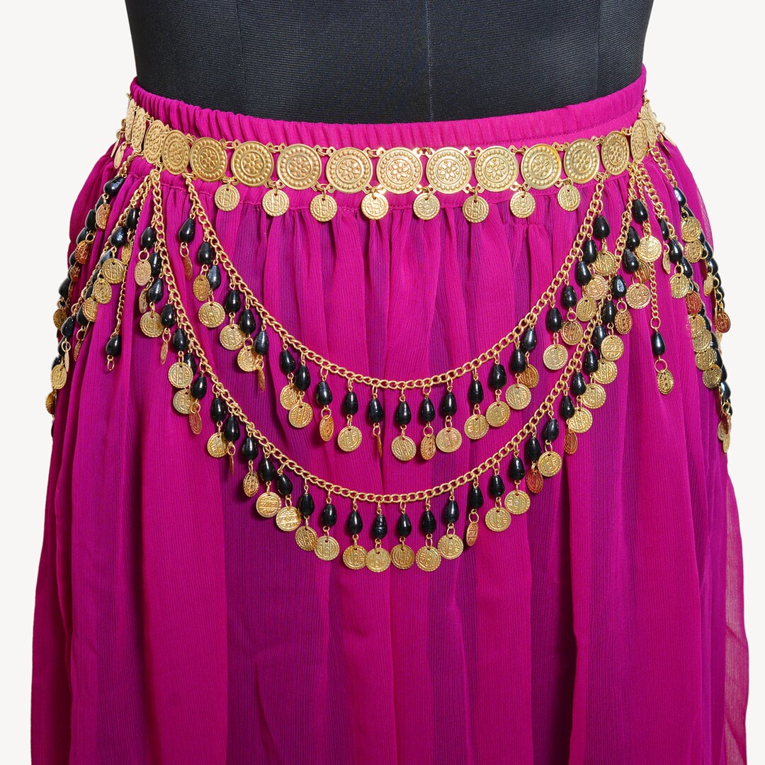 Belly Dance Costume Jingling Gold Coin Belt With Glass Beads for Belly ...