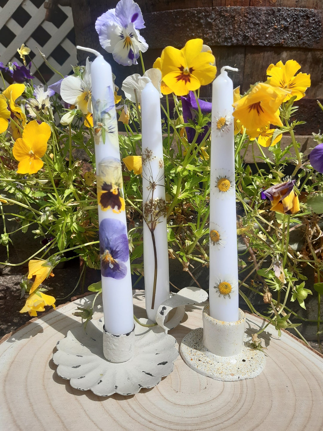 Pressed Flower Taper Candle Botanical Candle Dried Flower Candle Floral ...