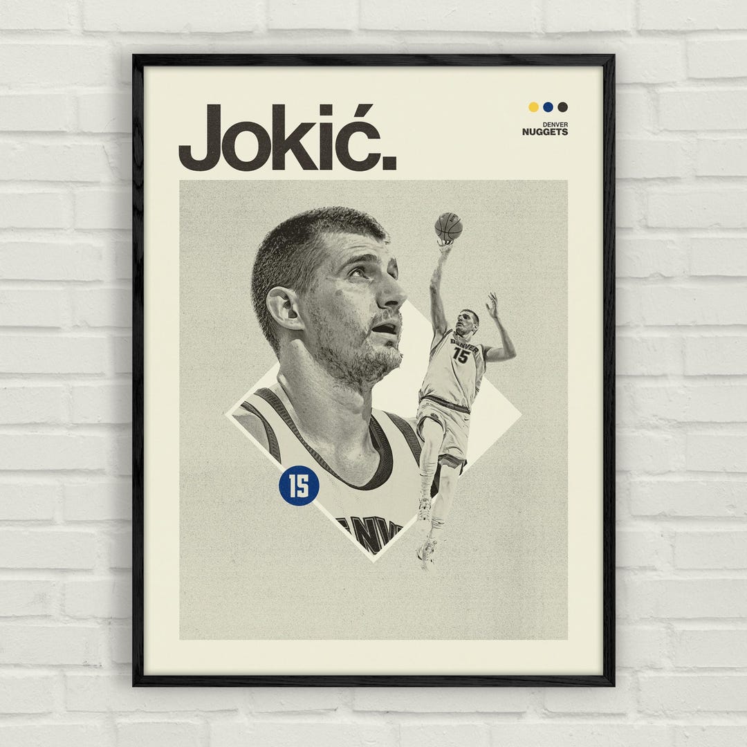 Nikola Jokic Poster Minimalistic Mid-century Art Print Denver Nuggets ...