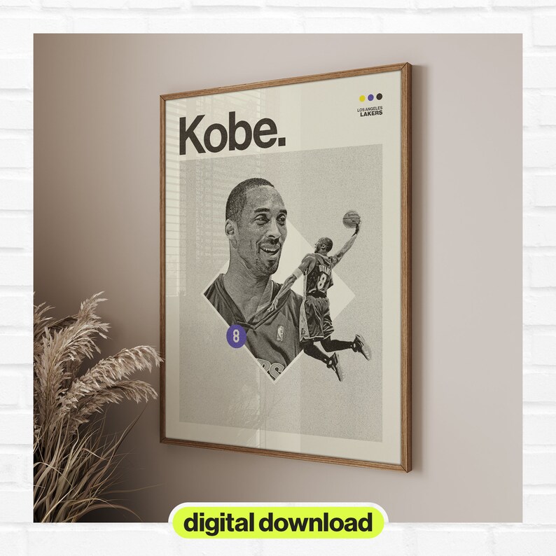 Kobe Bryant Poster Los Angeles LA Lakers NBA Printable Digital Download ...