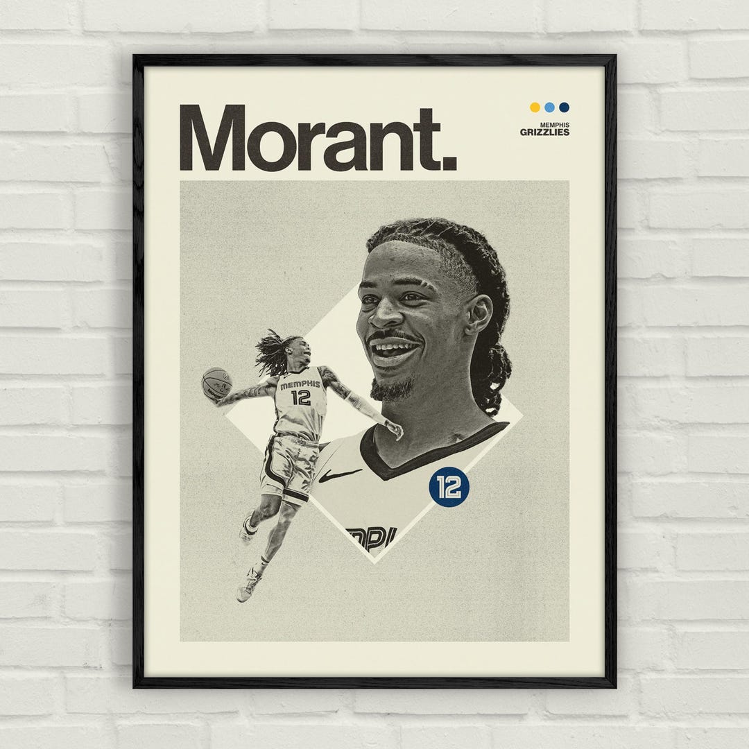 Ja Morant Poster Minimalistic Mid-century Art Print Memphis Grizzlies ...