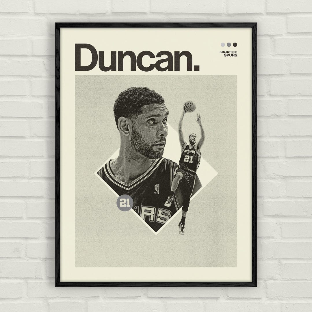 Tim Duncan Poster Minimalistic Mid-century Art Print San Antonio Spurs ...