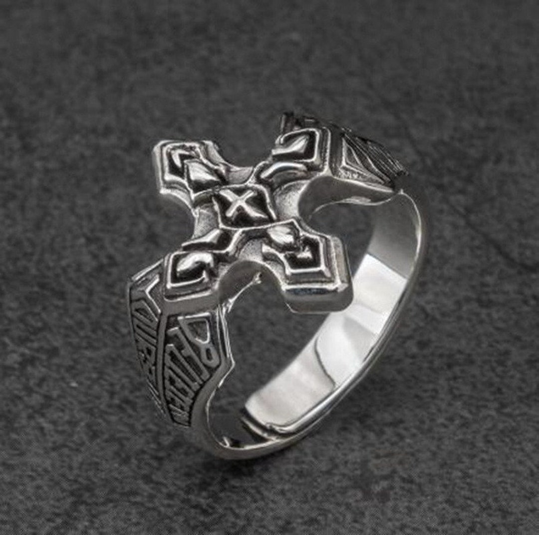 Cross Ring, High Quality Metal Mens Ring, Religious Ring, Gothic Ring, Biker Ring, Christian ...