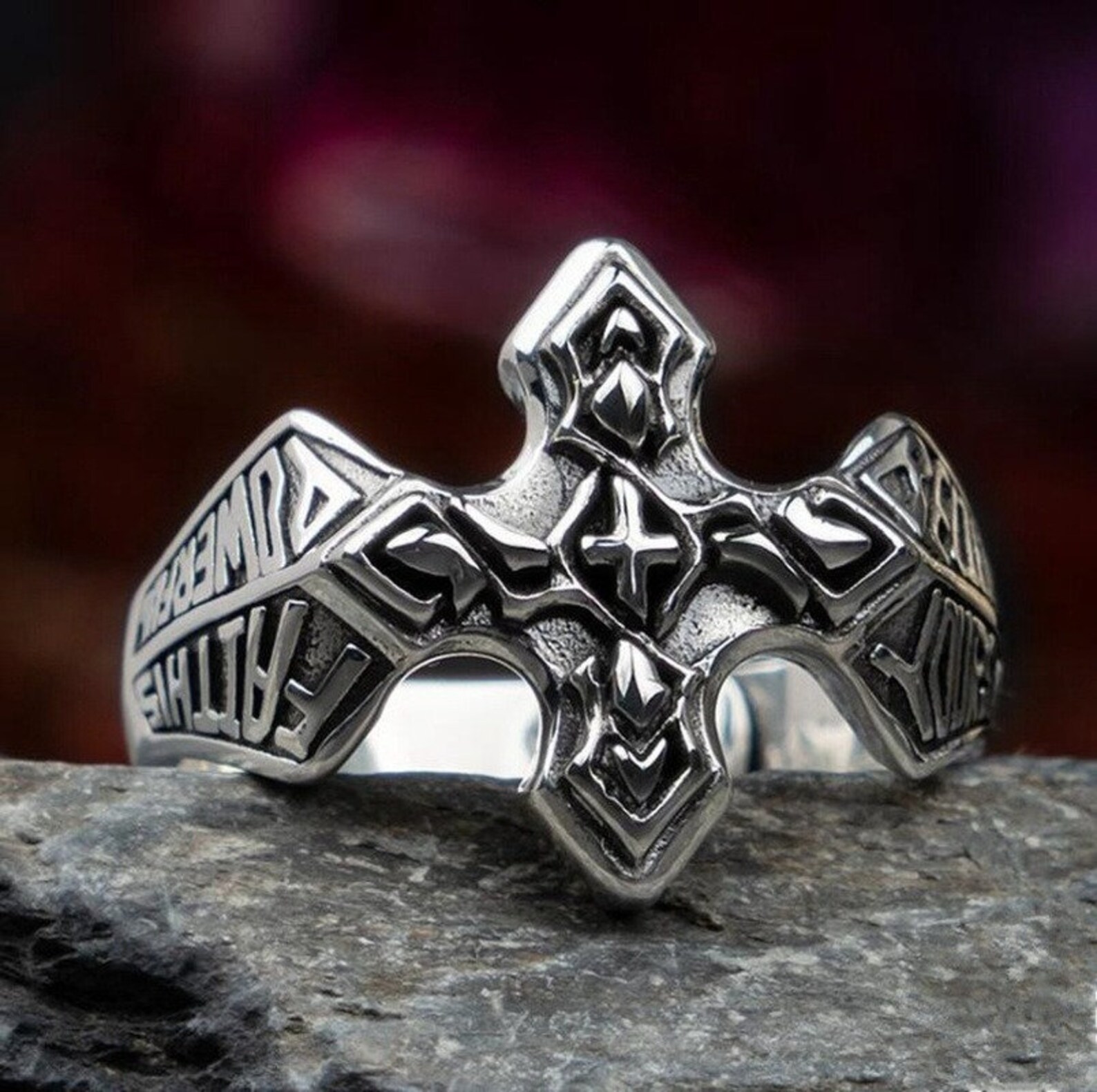 Cross Ring, High Quality Metal Mens Ring, Religious Ring, Gothic Ring ...