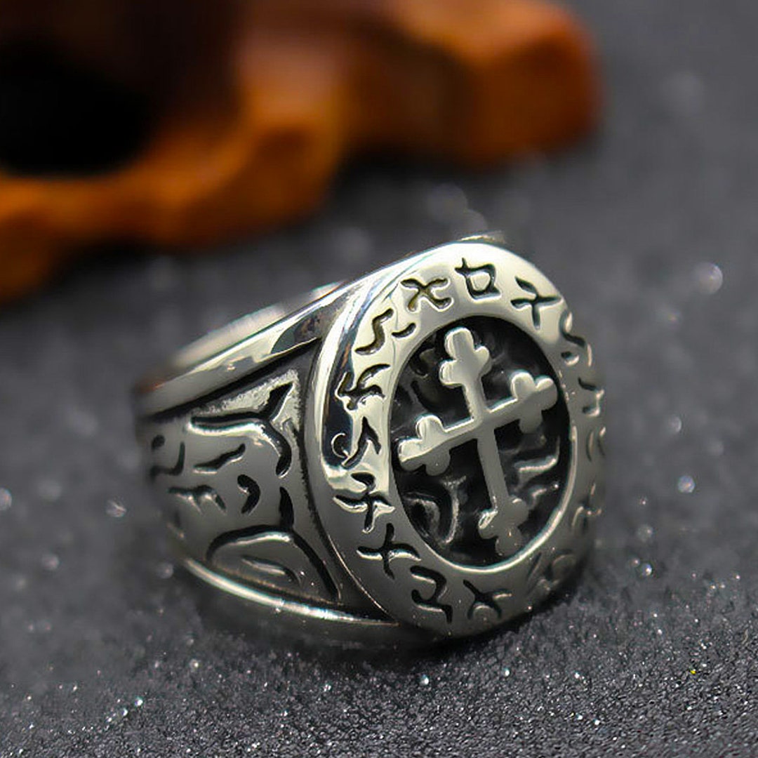 Stainless Steel Cross of Lorraine Ring, Cross Signet Rings, Gothic ...