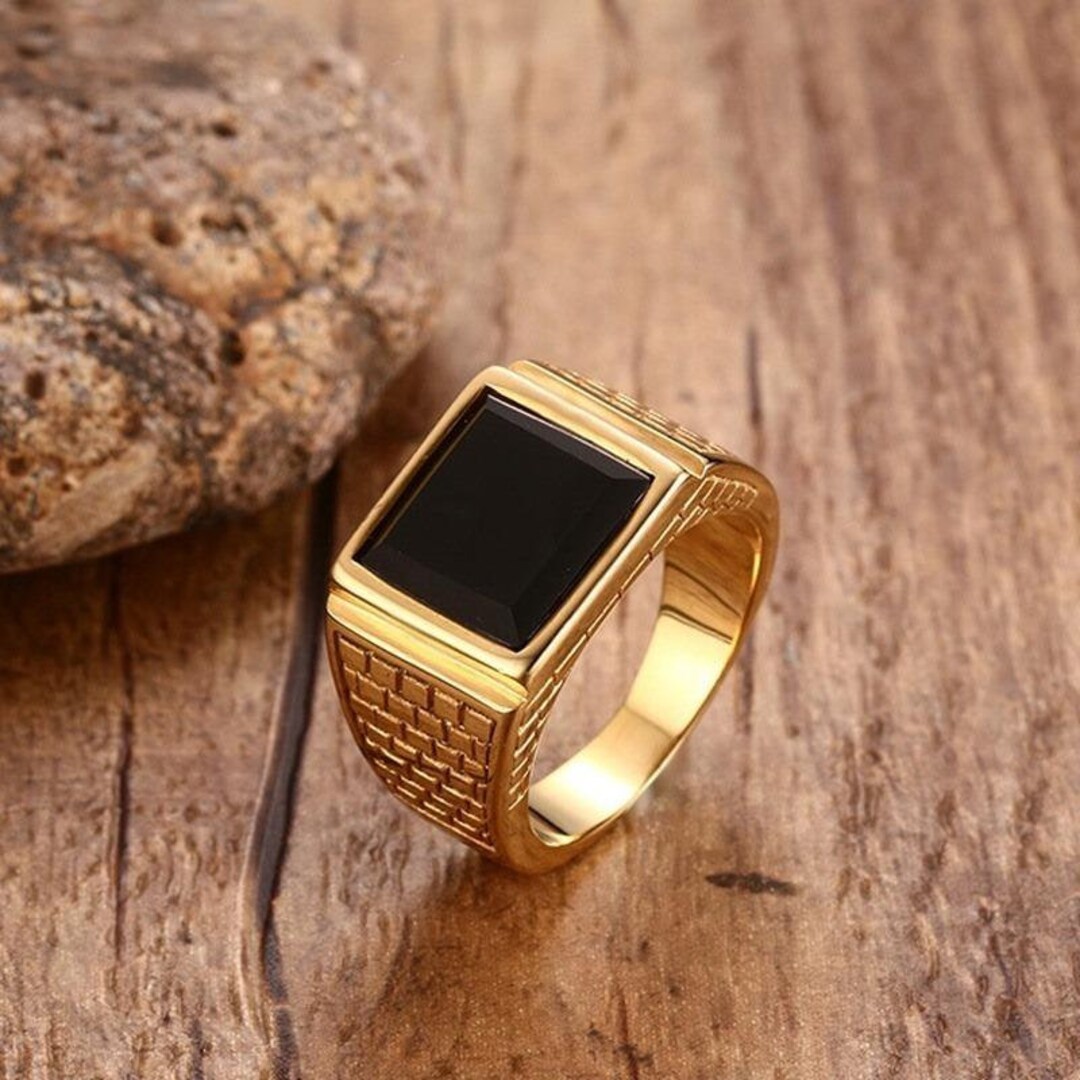 Men's Classic Black Stone Gold Color Ring, Mens Ring, Mens Jewelry ...