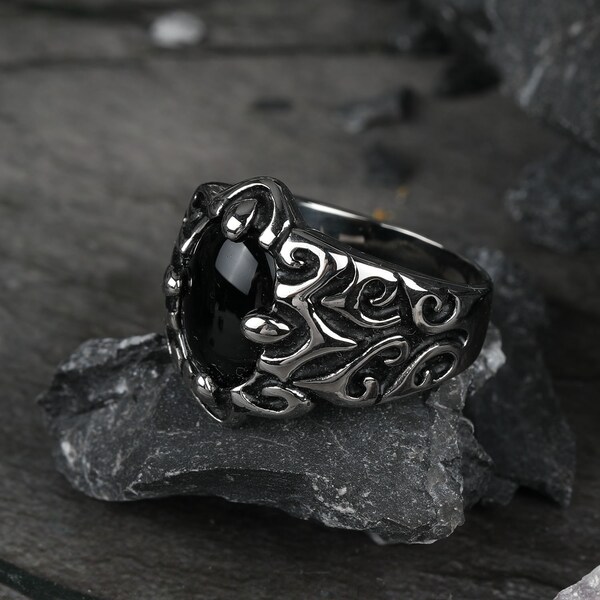 Black Agate Ring - Etsy