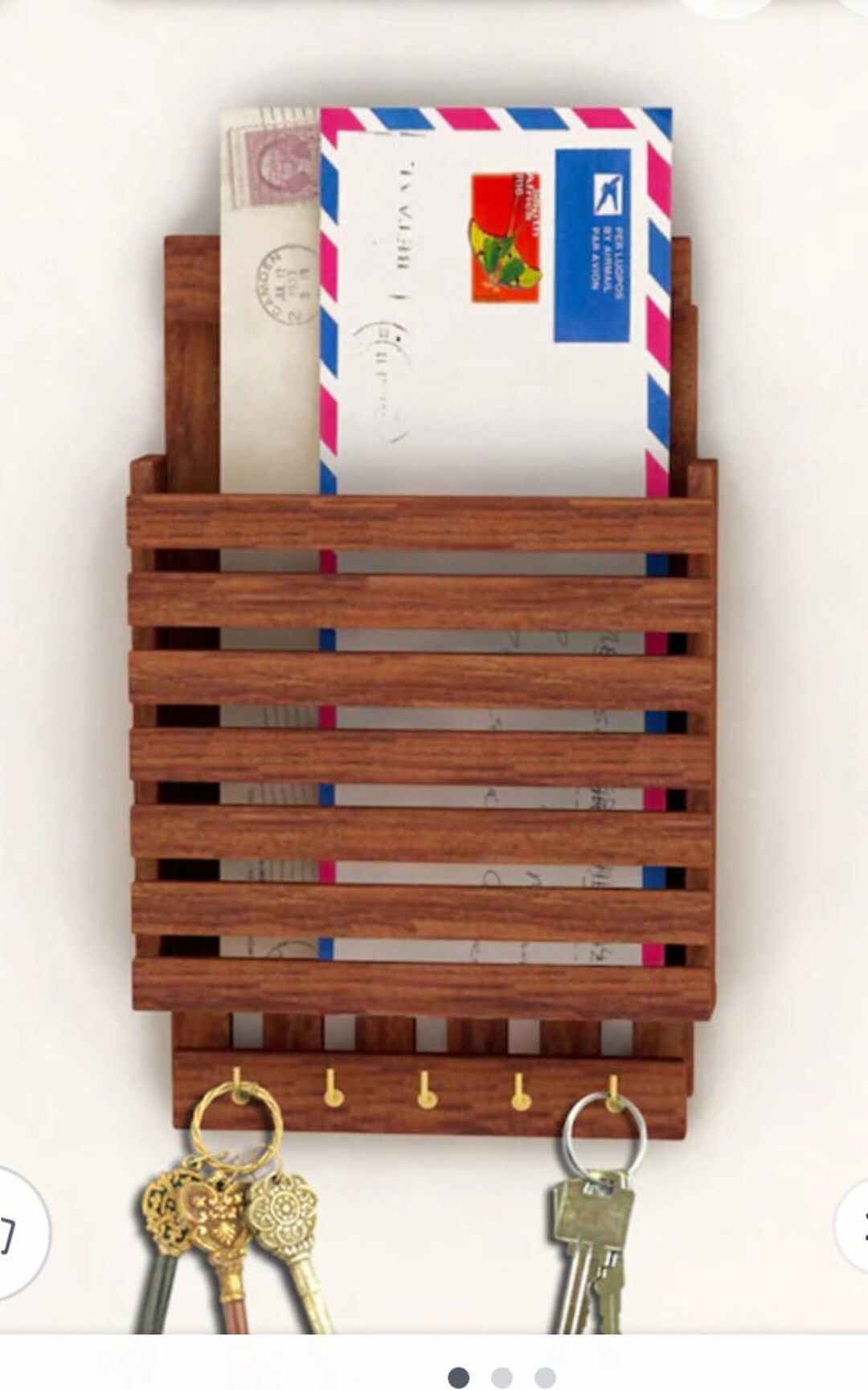 Indian Handmade and Handcrafted Pine Wood Letter Rack With Key Holders ...