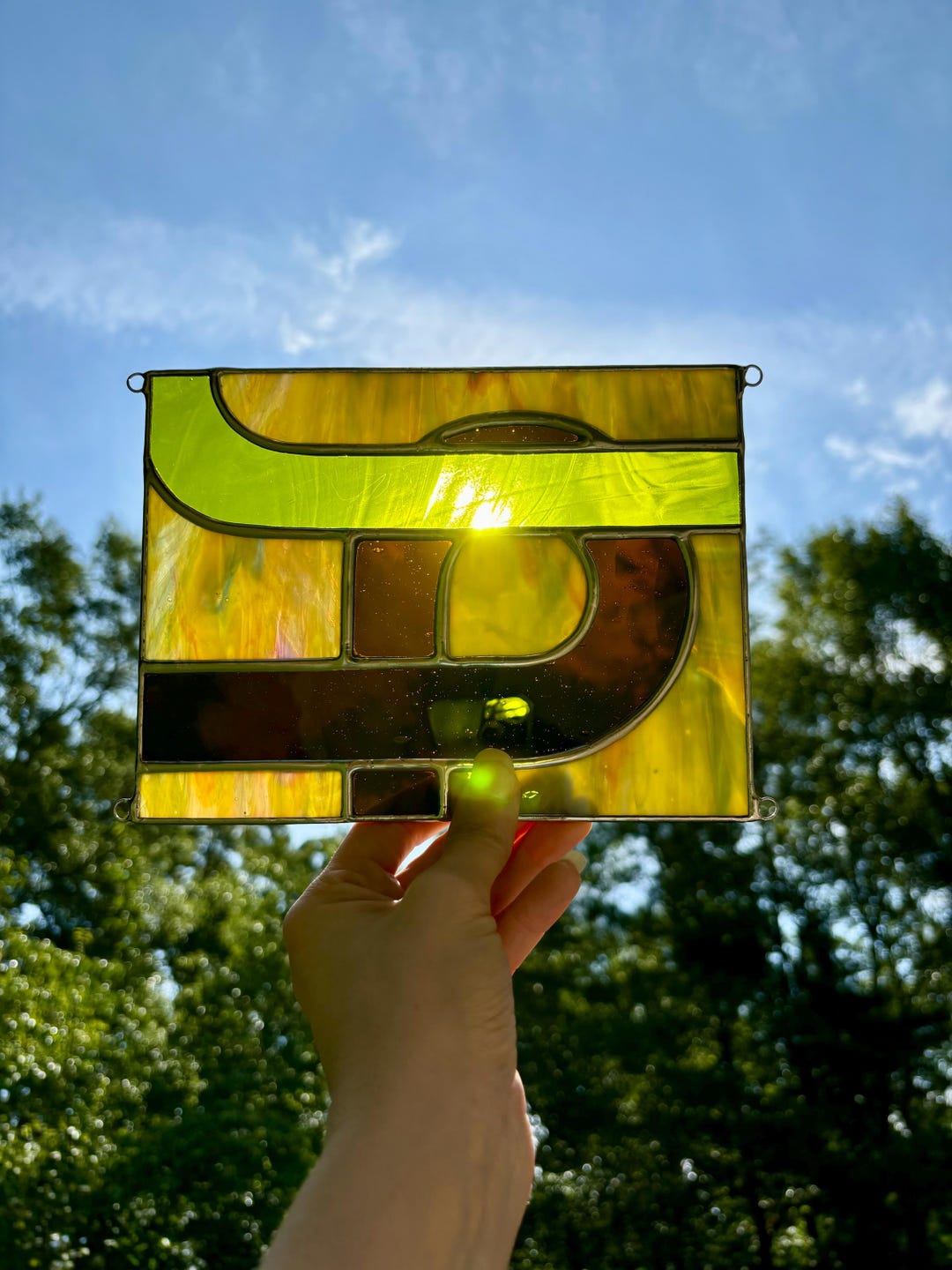 Retro Loopy Stained Glass Small Panel Sun Catcher With Vintage Mid ...