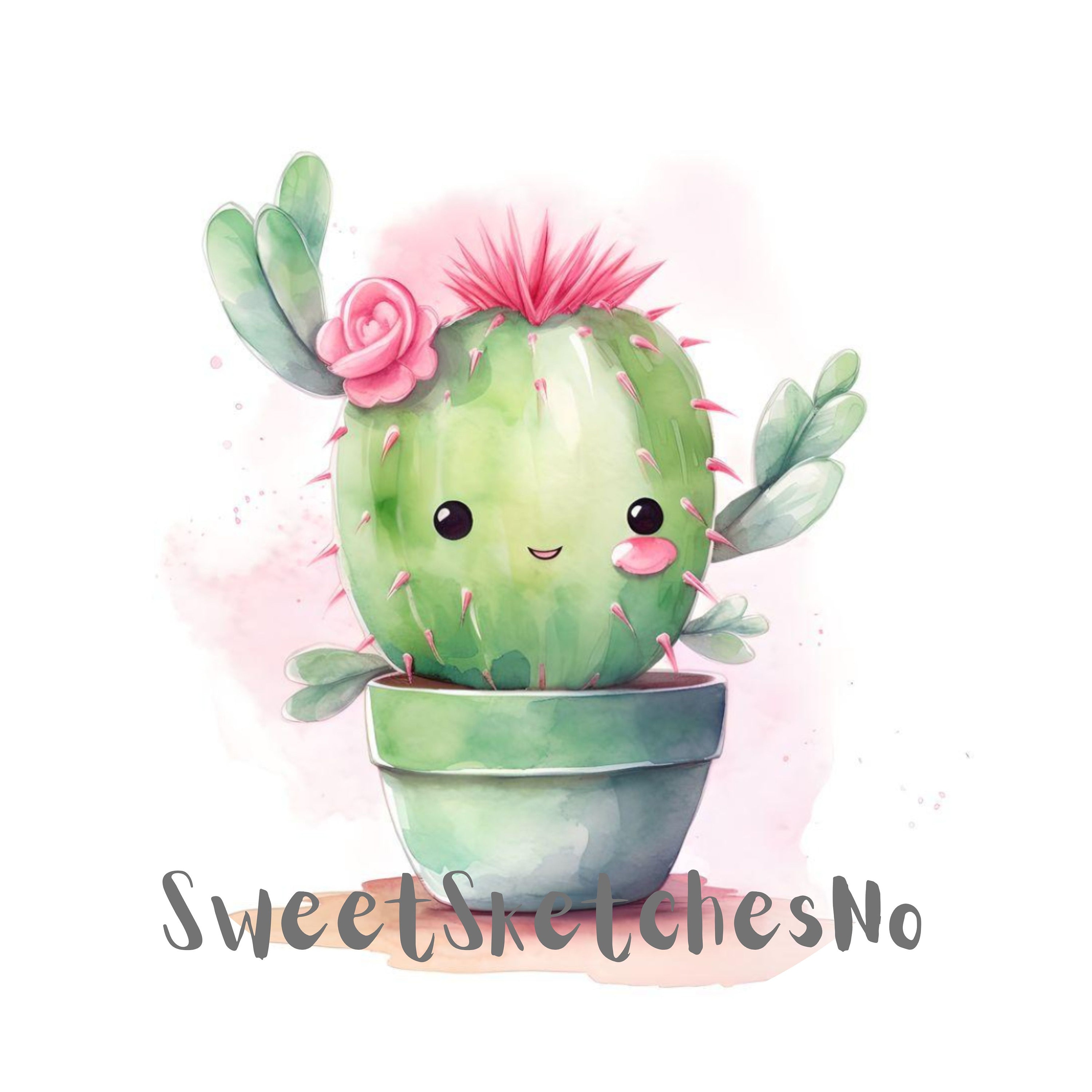 Watercolor Kawaii Cactus Clipart Bundle, Commercial Use, Scrapbooking ...