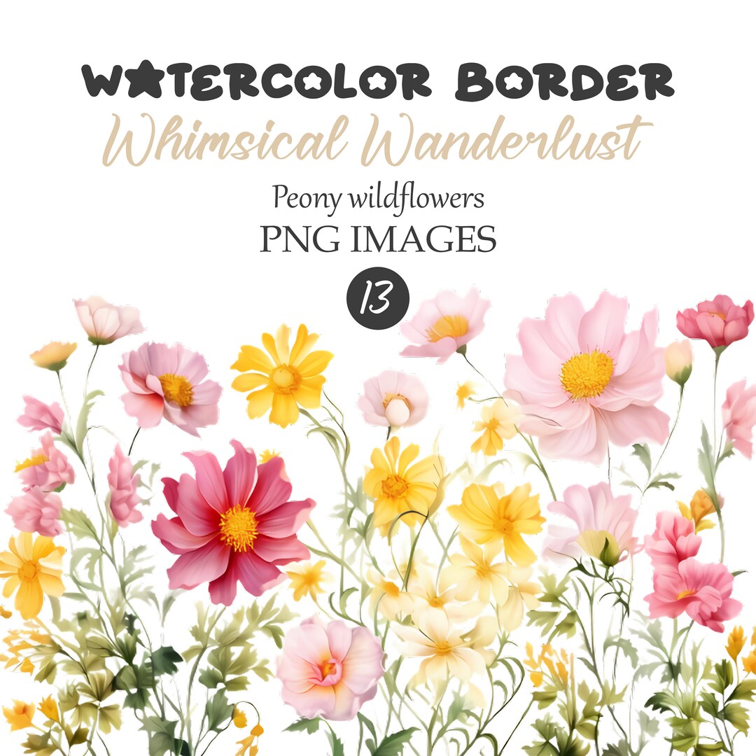 Watercolor Pink, Yellow & White Peony Borders Floral Clipart Pngs ...