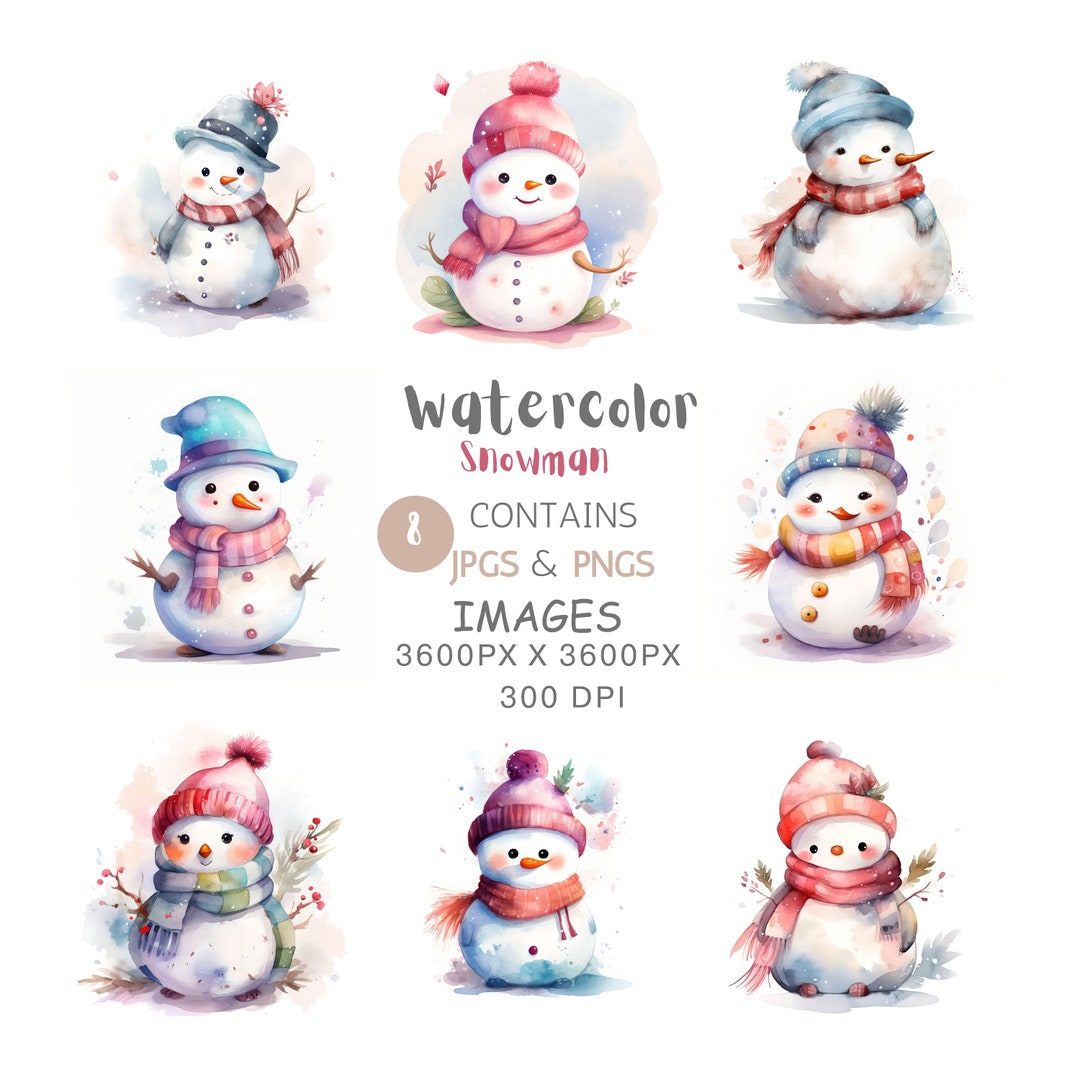 Watercolor Christmas Snowman Clipart Commercial Use - Etsy