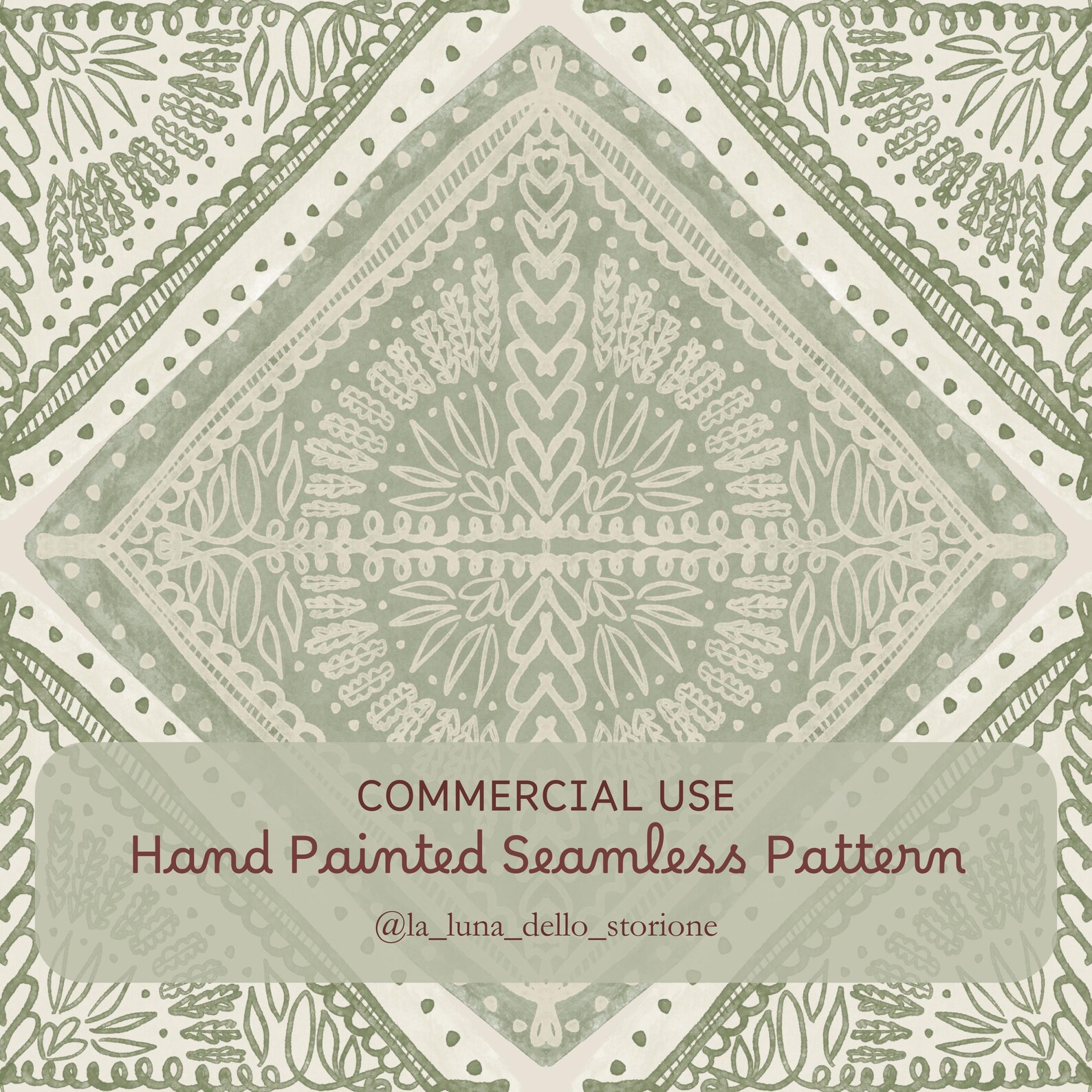 Delicate Sage Pattern Commercial Use Cottagecore Soft Beige Green Print ...
