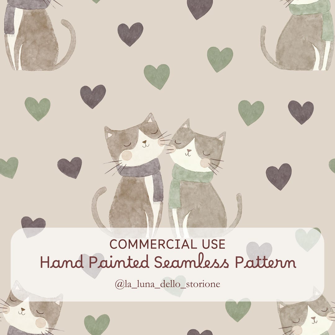 Hand Painted Valentines Cats Pattern Commercial Use Valentines Day Cute ...